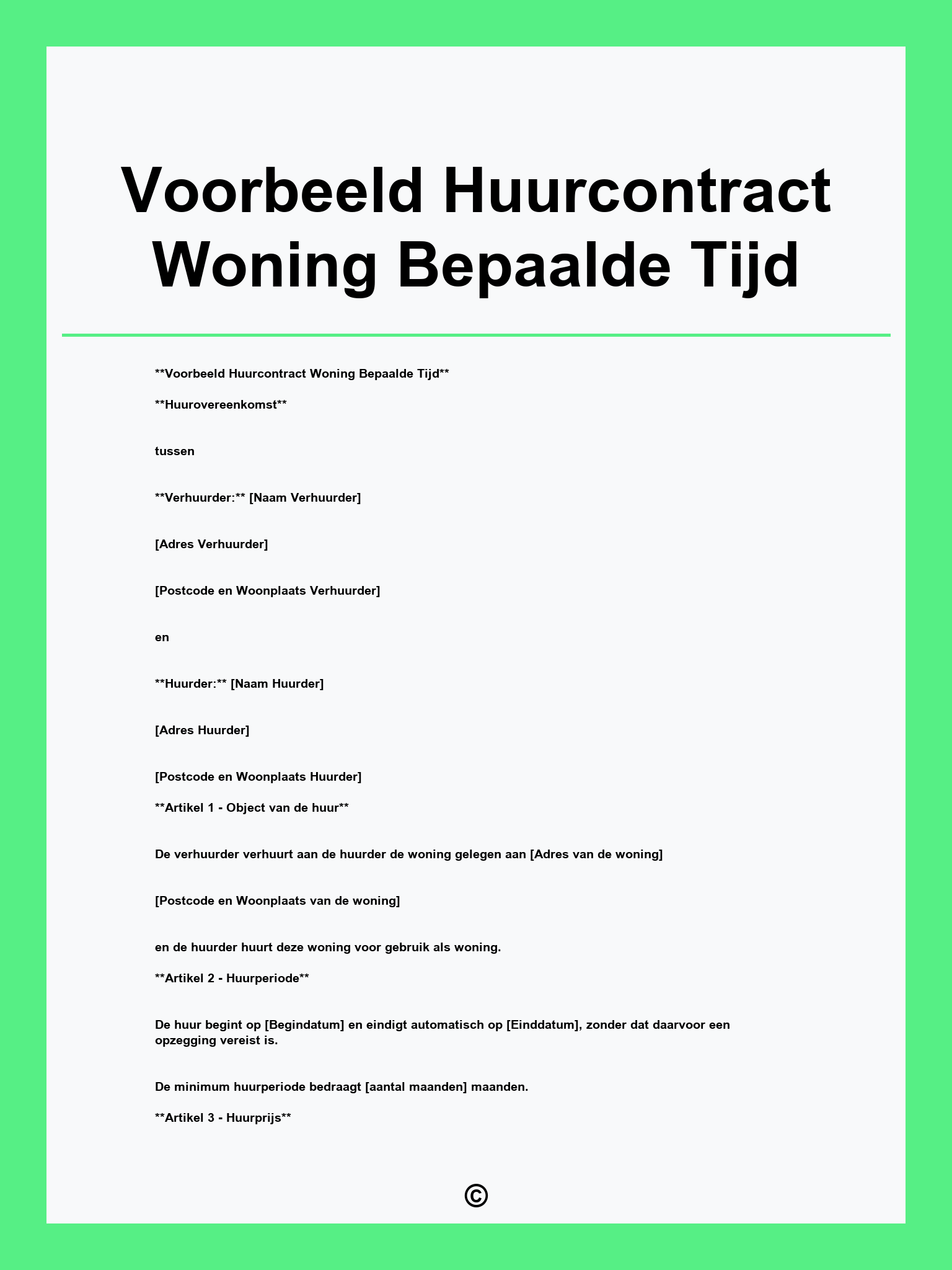 Voorbeeld Huurcontract Woning Bepaalde Tijd